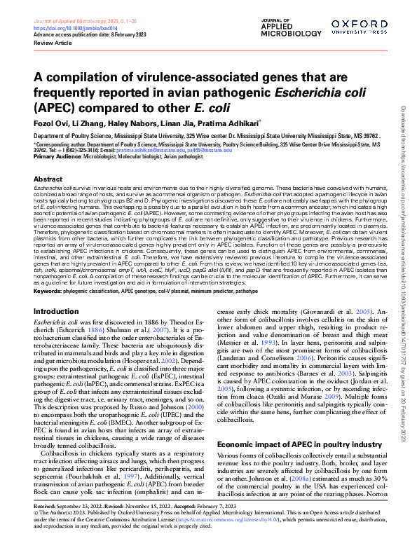 Pdf A Compilation Of Virulence Associated Genes That Are Frequently Reported In Avian