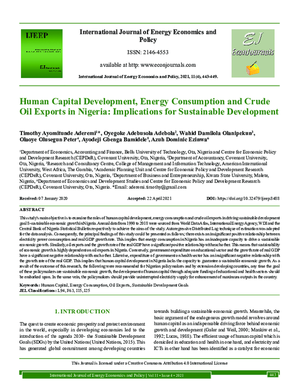 (PDF) Human Capital Development, Energy Consumption and Crude Oil ...
