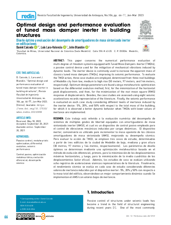 (PDF) Optimal design and performance evaluation of tuned mass damper inerter in building structures
