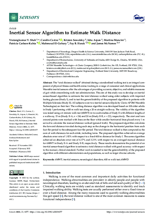 Pdf Inertial Sensor Algorithm To Estimate Walk Distance