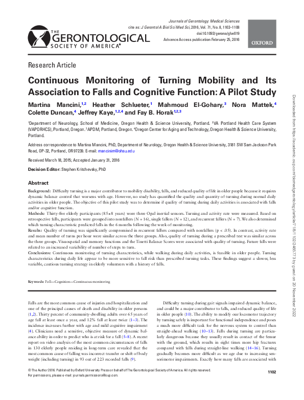(PDF) Continuous Monitoring of Turning Mobility and Its Association to ...