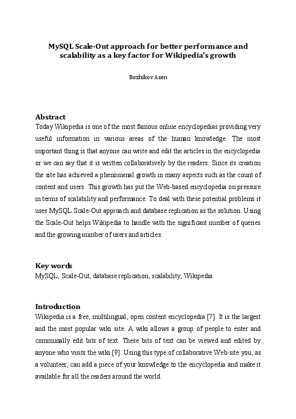 Pdf Mysql Scale Out Approach For Better Performance And Scalability As A Key Factor For