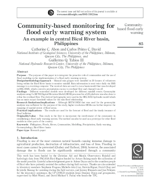 (PDF) Community-based monitoring for flood early warning system ...