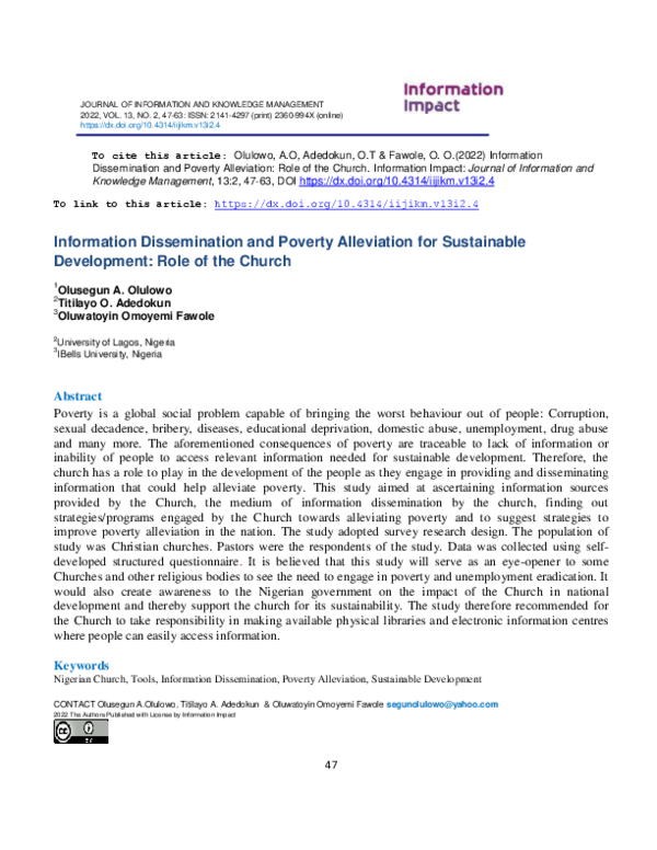 (PDF) Information Dissemination and Poverty Alleviation for Sustainable ...