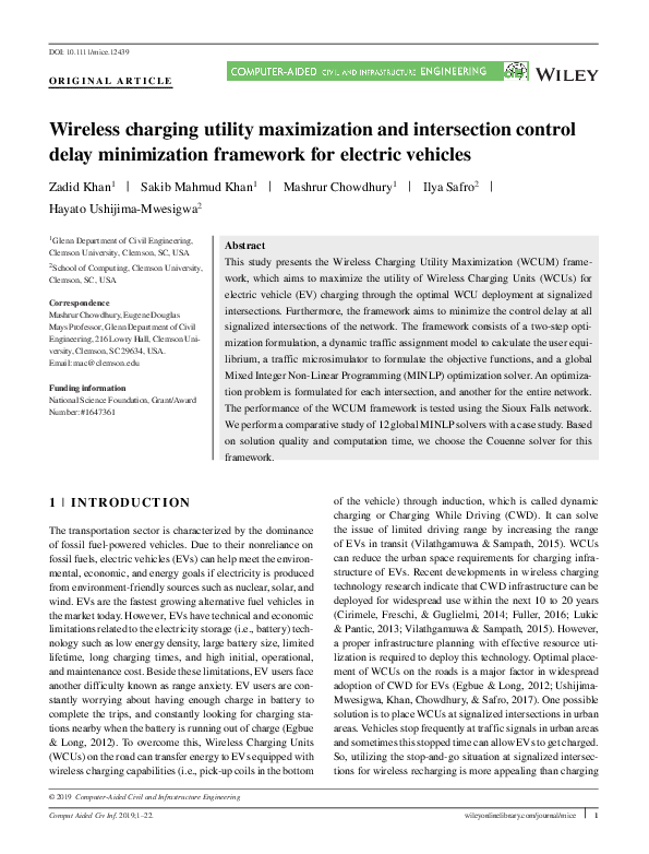 Pdf Wireless Charging Utility Maximization And Intersection Control