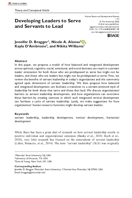 (PDF) Developing Leaders to Serve and Servants to Lead
