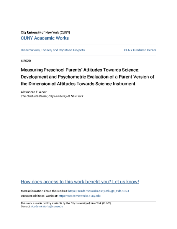 (PDF) Measuring Preschool Parents’ Attitudes Towards Science: Development and Psychometric ...