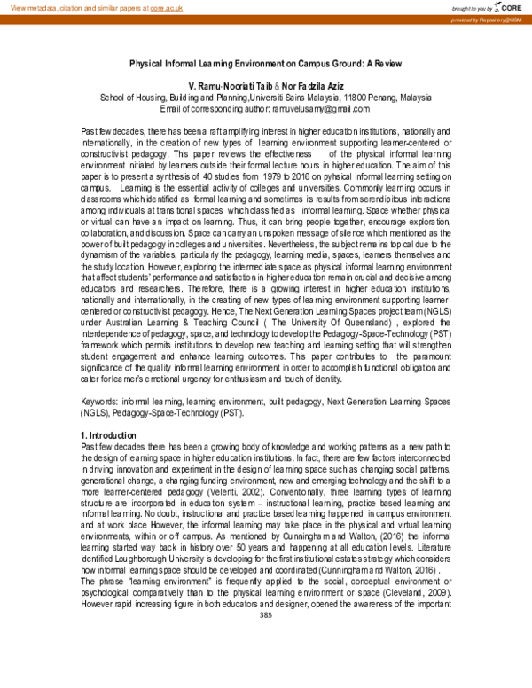 (PDF) Physical Informal Learning Environment on Campus Ground: A Review