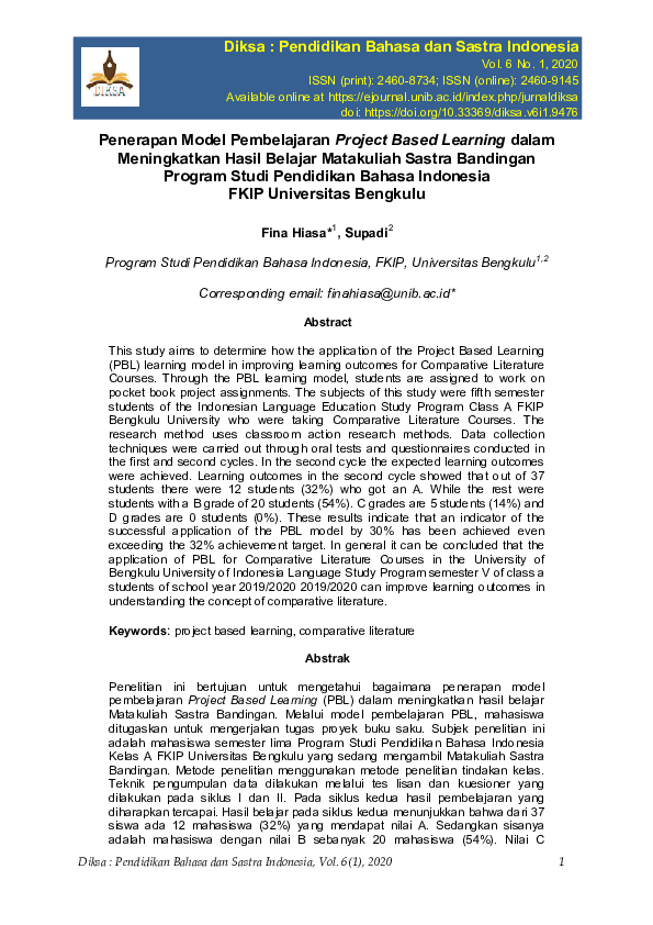 (PDF) Penerapan Model Pembelajaran Project Based Learning dalam Meningkatkan Hasil Belajar ...