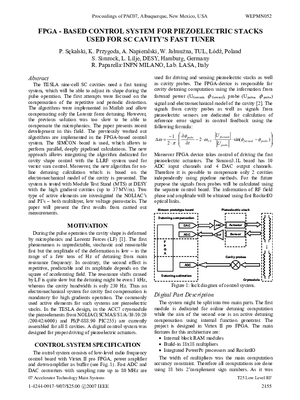 (PDF) FPGA - based control system for piezoelectric stacks used for sc cavity's fast tuner