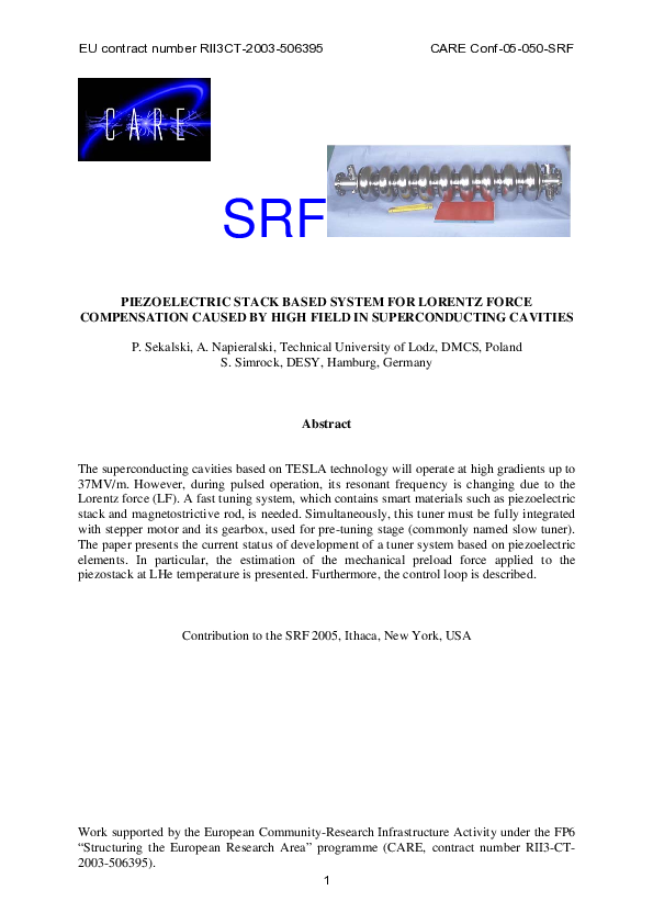 Pdf Piezoelectric Stack Based System For Lorentz Force Compensation Caused By High Field In
