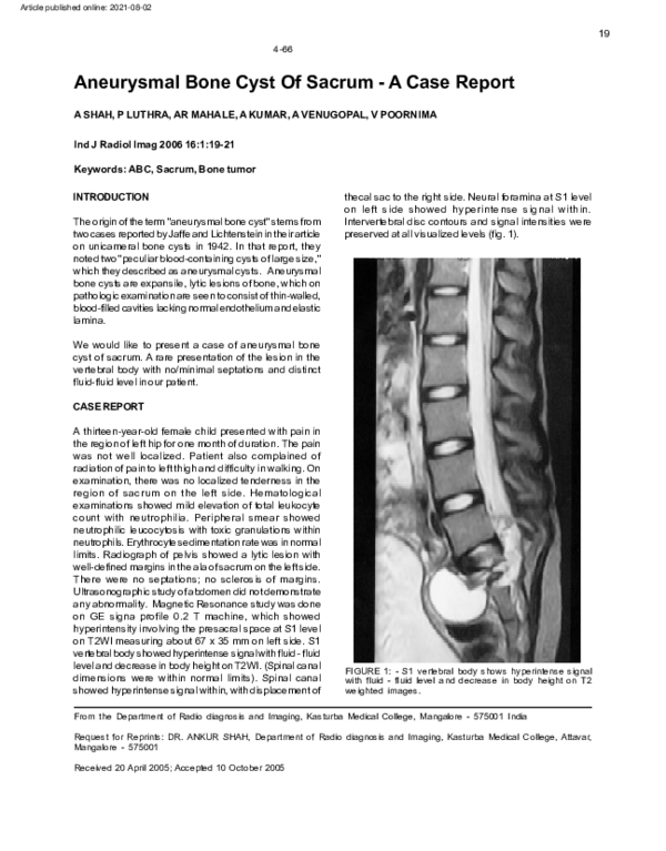 (PDF) Aneurysmal bone cyst of sacrum - a case report