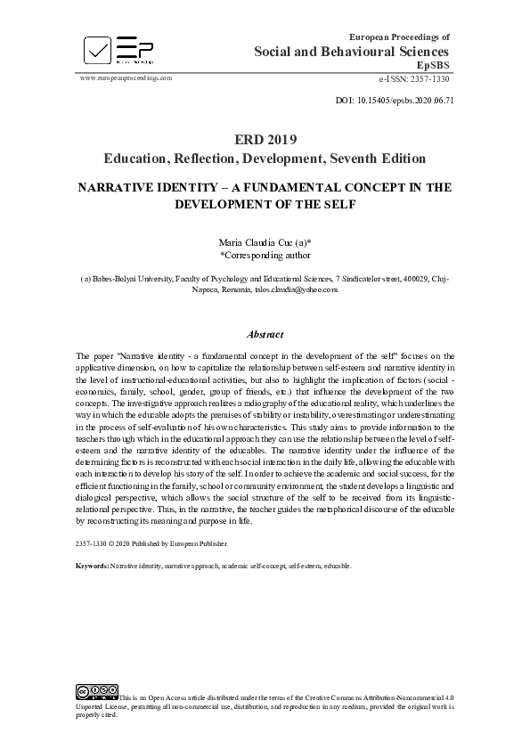(PDF) Narrative Identity – A Fundamental Concept In The Development Of ...