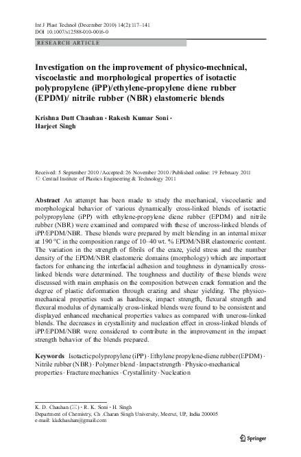 (PDF) Investigation on the improvement of physico-mechnical, viscoelastic and morphological ...