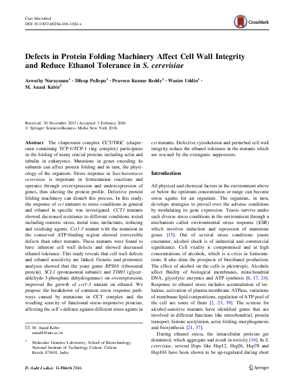 (PDF) Defects in Protein Folding Machinery Affect Cell Wall Integrity ...