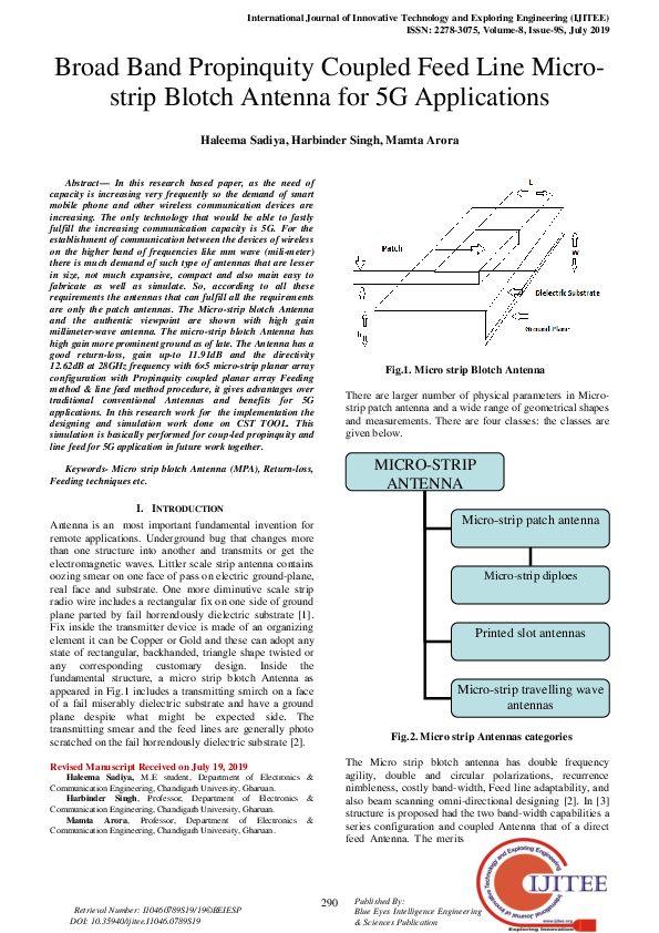 (PDF) Broad Band Propinquity Coupled Feed Line Micro-strip Blotch Antenna for 5G Applications ...