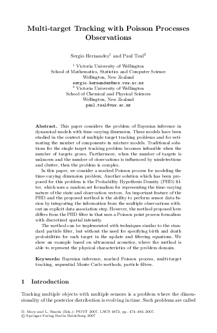 (PDF) Multi-target Tracking with Poisson Processes Observations (PDF) Multi-target Tracking with Poisson Processes Observations