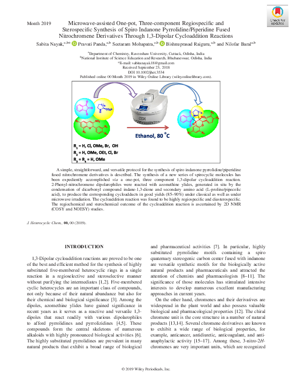 (PDF) Microwave‐assisted One‐pot, Three‐component Regiospecific and Sterospecific Synthesis of ...