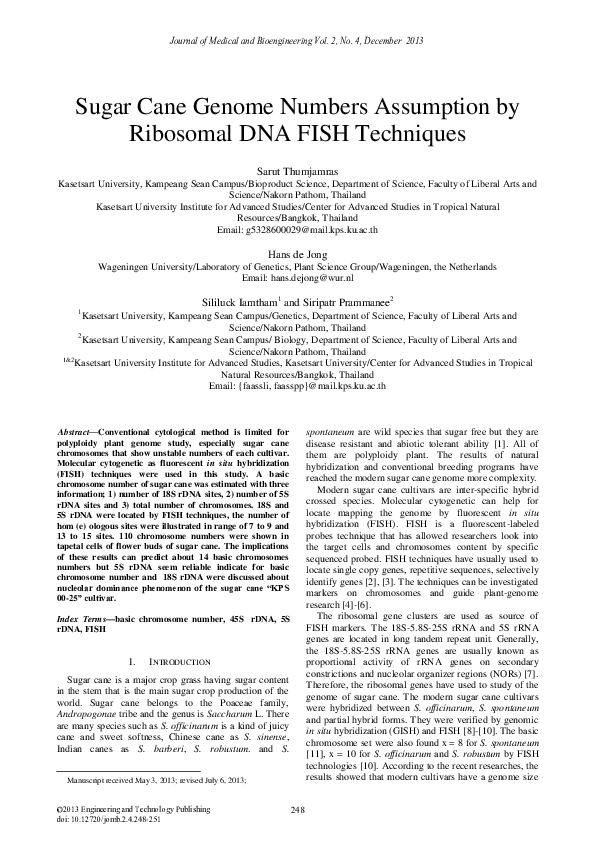 (PDF) Sugar Cane Genome Numbers Assumption by Ribosomal DNA FISH ...