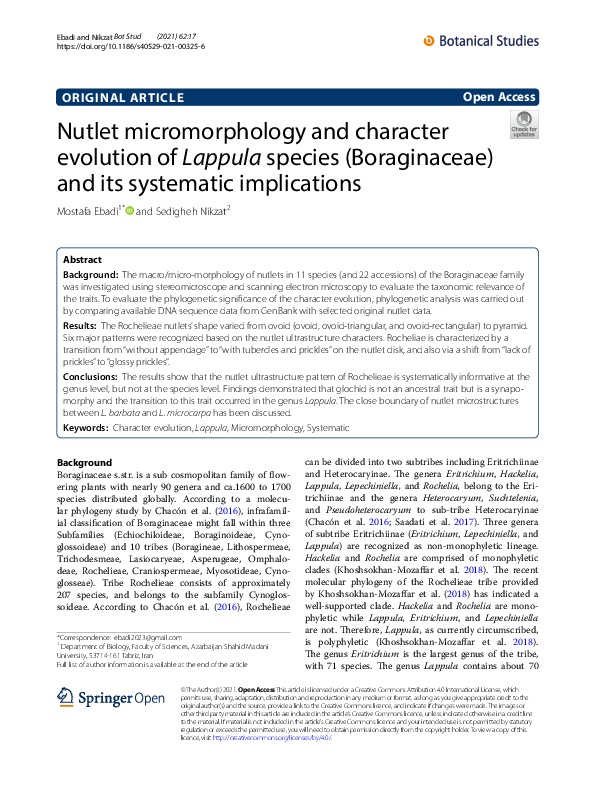 (PDF) Nutlet micromorphology and character evolution of Lappula species ...