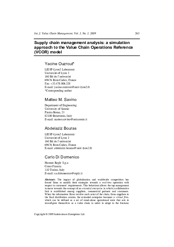 (PDF) Supply chain management analysis: a simulation approach to the ...