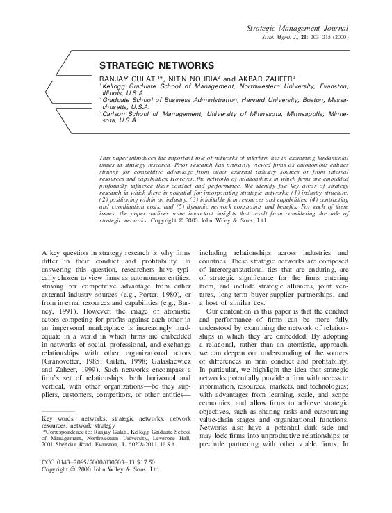 (PDF) Strategic networks