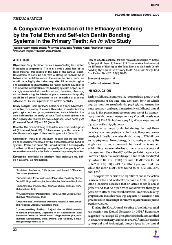 (PDF) A Comparative Evaluation of the Efficacy of Etching by the Total ...
