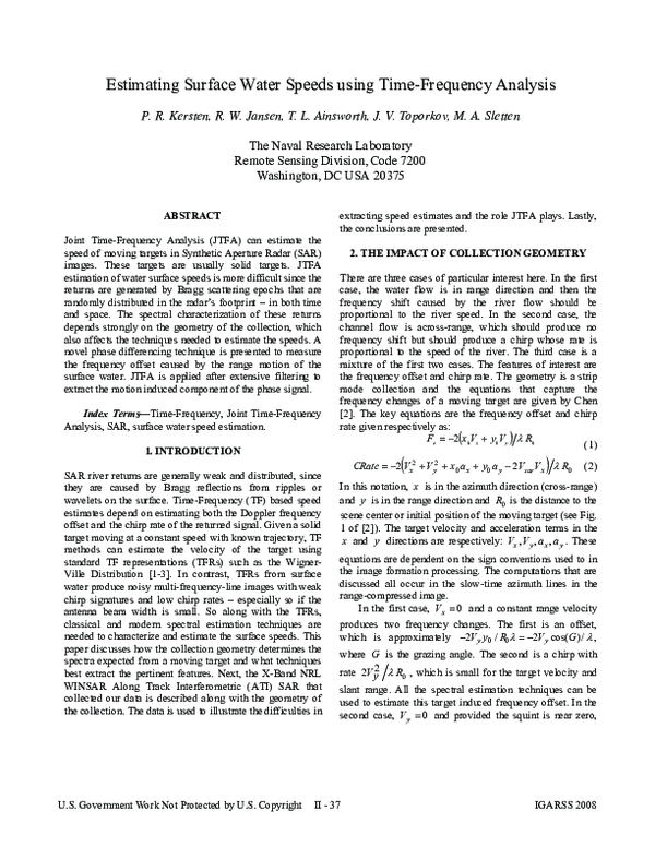 (PDF) Estimating Surface Water Speeds using Time-Frequency Analysis