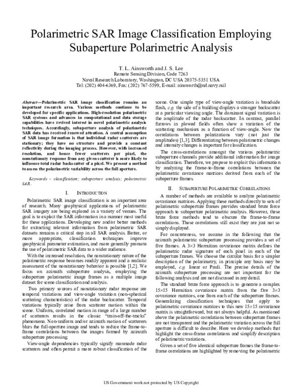 (PDF) Subaperture Polarimetric SAR Classification
