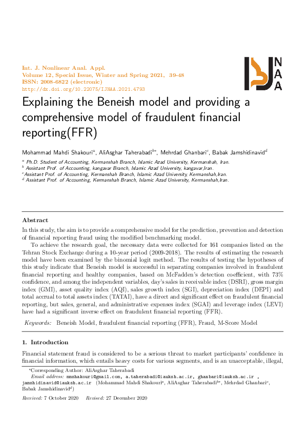 (PDF) Explaining the Beneish model and providing a comprehensive model ...