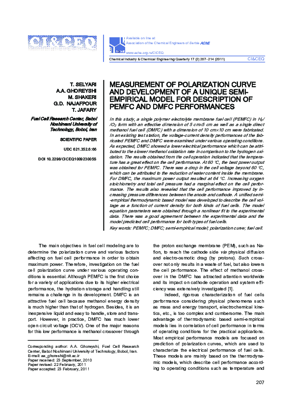 (PDF) Measurement of polarization curve and development of a unique semi empirical model for ...