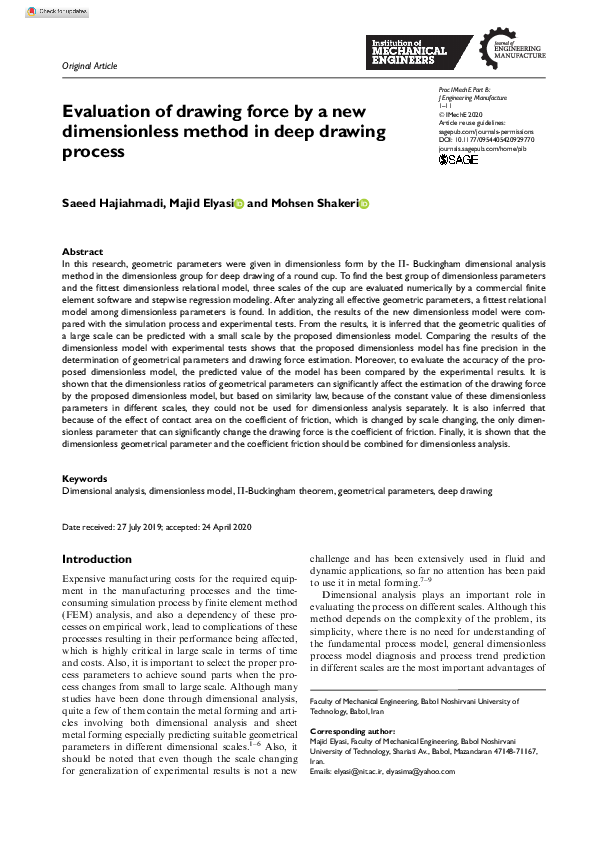(PDF) Evaluation of drawing force by a new dimensionless method in deep ...