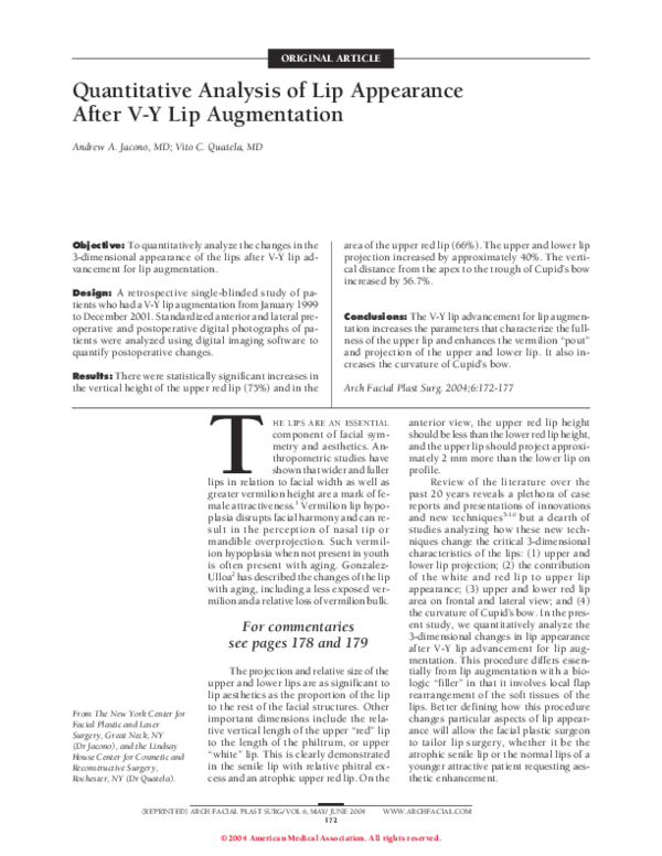 (PDF) Quantitative Analysis of Lip Appearance After V-Y Lip Augmentation