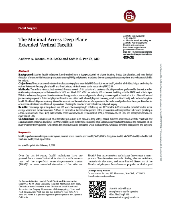 (PDF) The Minimal Access Deep Plane Extended Vertical Facelift