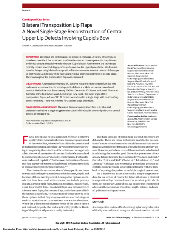 (PDF) Bilateral Transposition Lip Flaps: A Novel Single-Stage ...