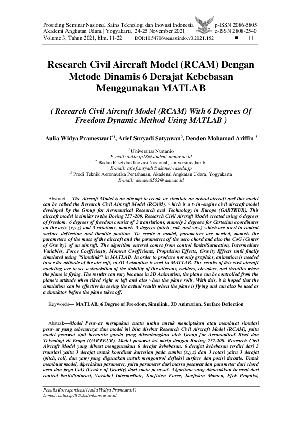 (PDF) Research Civil Aircraft Model (RCAM) Dengan Metode Dinamis 6 ...