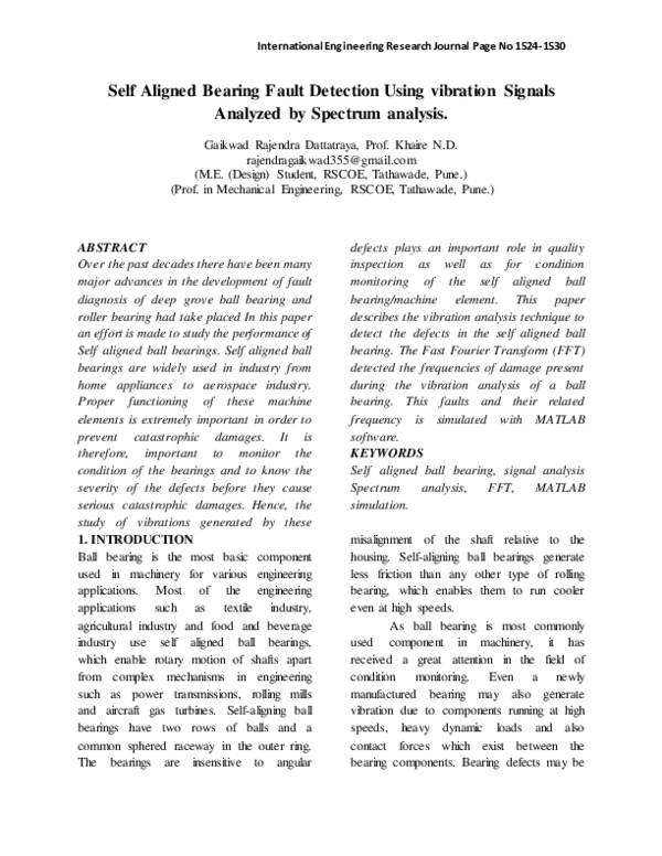 Self Aligned Bearing Fault Detection Using Vibration Signals Analyzed