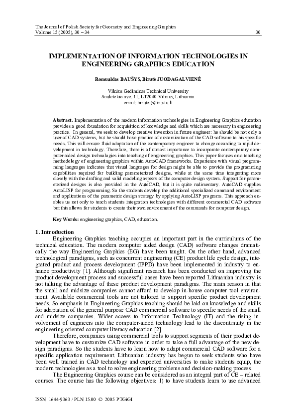 (PDF) Implementation of information technologies in engineering graphics education