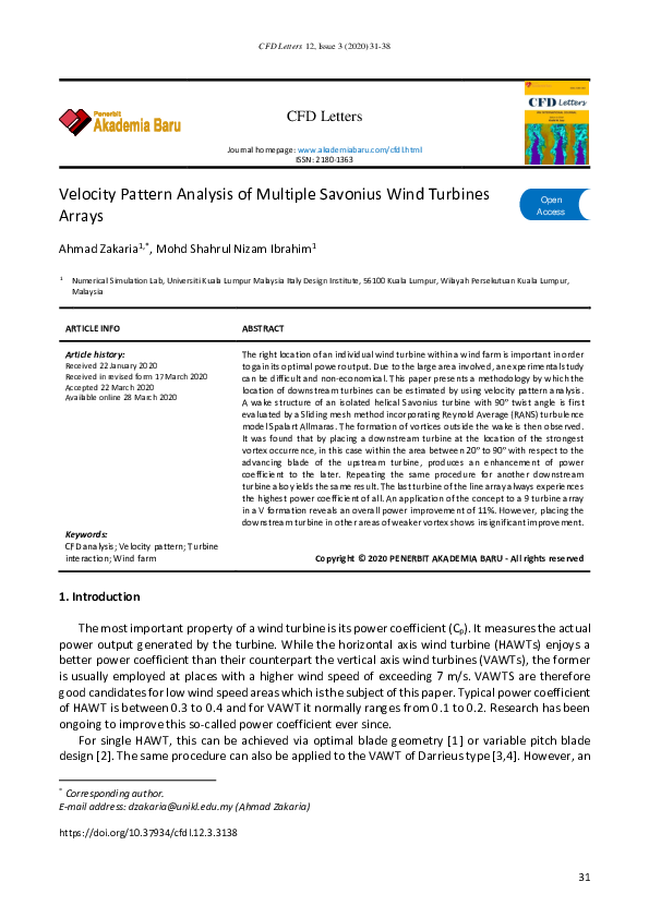 (PDF) Velocity Pattern Analysis of Multiple Savonius Wind Turbines Arrays