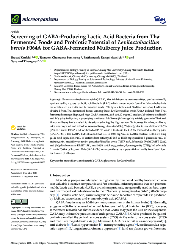 (PDF) Screening of GABA-Producing Lactic Acid Bacteria from Thai ...