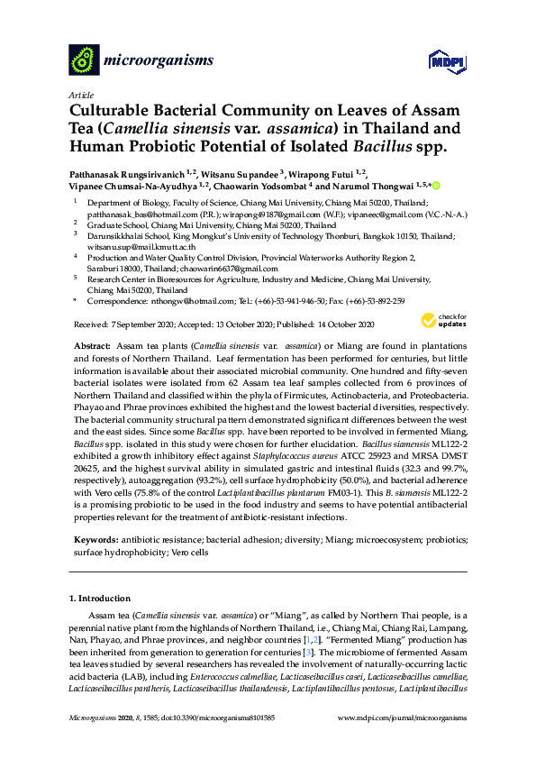 (PDF) Culturable Bacterial Community on Leaves of Assam Tea (Camellia ...