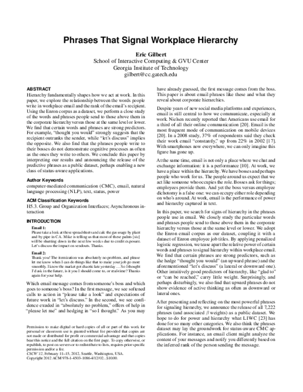 (PDF) Phrases that signal workplace hierarchy