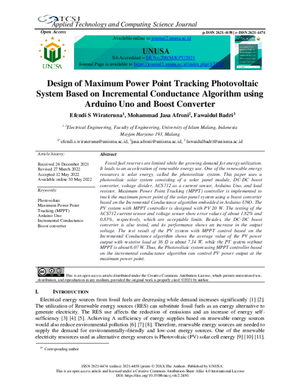 (PDF) Design of Maximum Power Point Tracking Photovoltaic System Based on Incremental ...