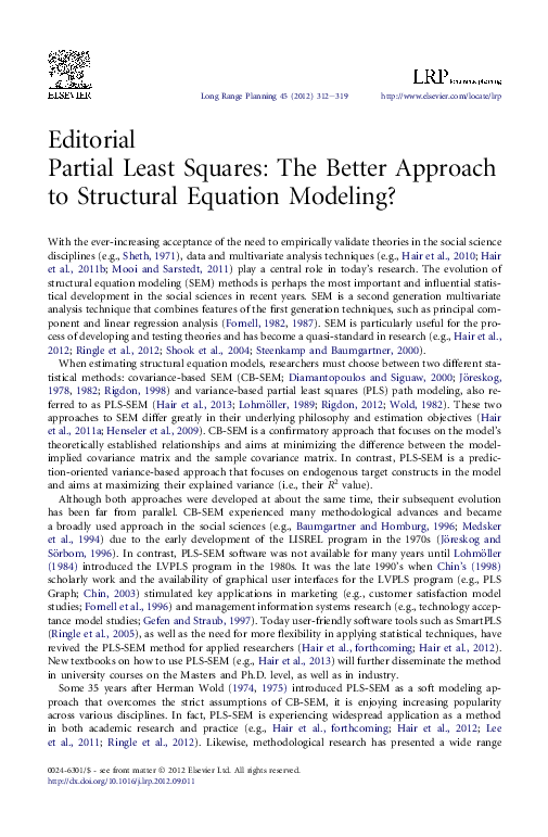 (PDF) Partial Least Squares: The Better Approach to Structural Equation Modeling?