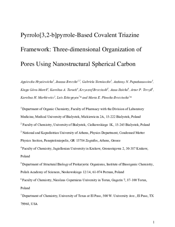 (PDF) Pyrrolo[3,2-b]pyrrole-Based Covalent Triazine Framework: Three-dimensional Organization of ...