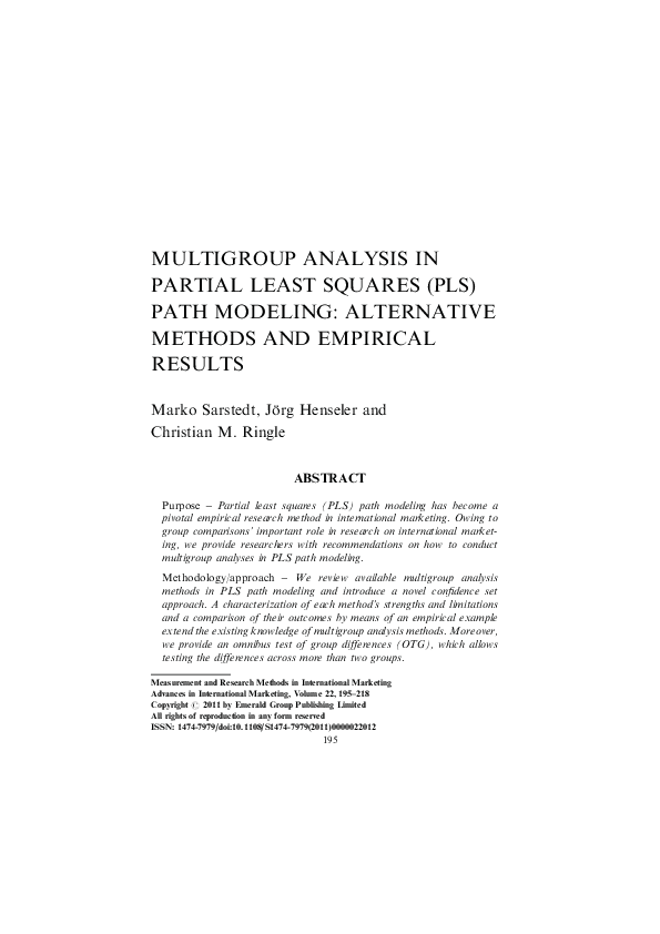 (PDF) Multi-Group Analysis in Partial Least Squares (PLS) Path Modeling: Alternative Methods and ...