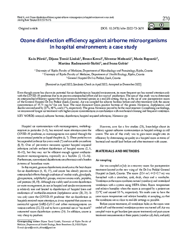 (PDF) Ozone disinfection efficiency against airborne microorganisms in hospital environment: a ...