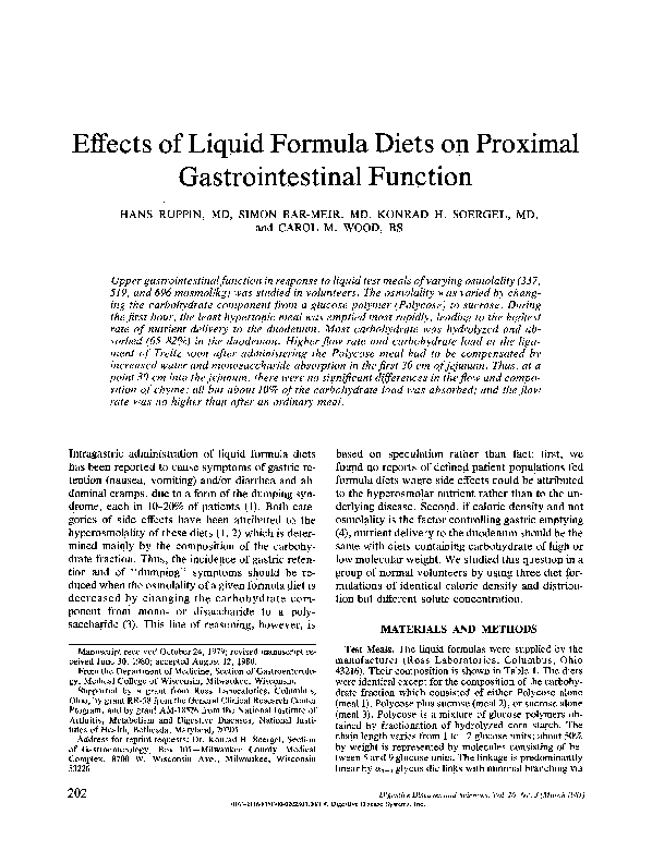 (PDF) Effects of liquid formula diets on proximal gastrointestinal function