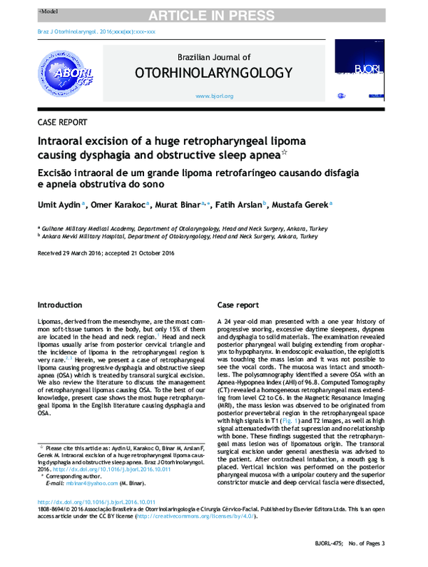 (PDF) Intraoral excision of a huge retropharyngeal lipoma causing ...