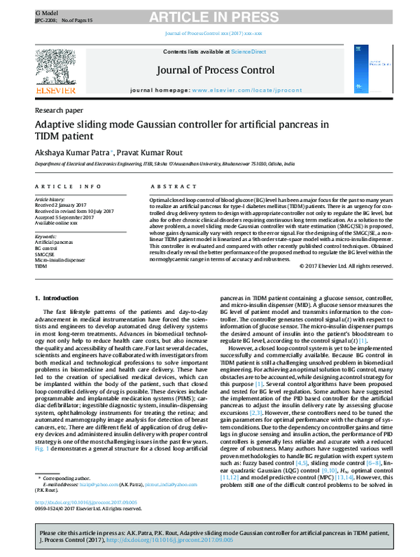 (PDF) Adaptive sliding mode Gaussian controller for artificial pancreas in TIDM patient